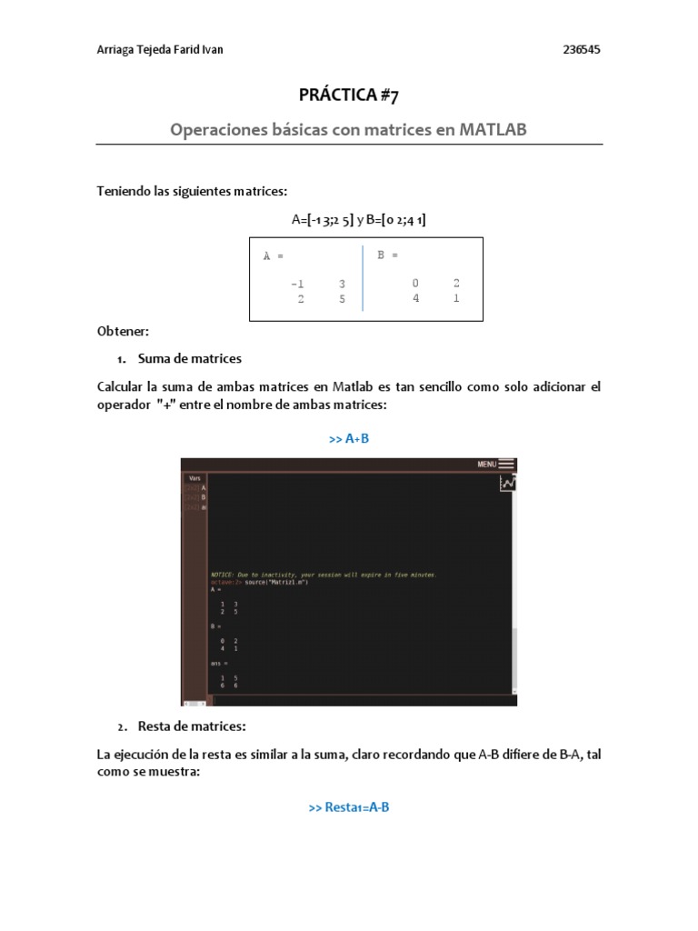 Matlab Ejercicios de Matrices | PDF | Exponenciación | Matriz (Matemáticas)