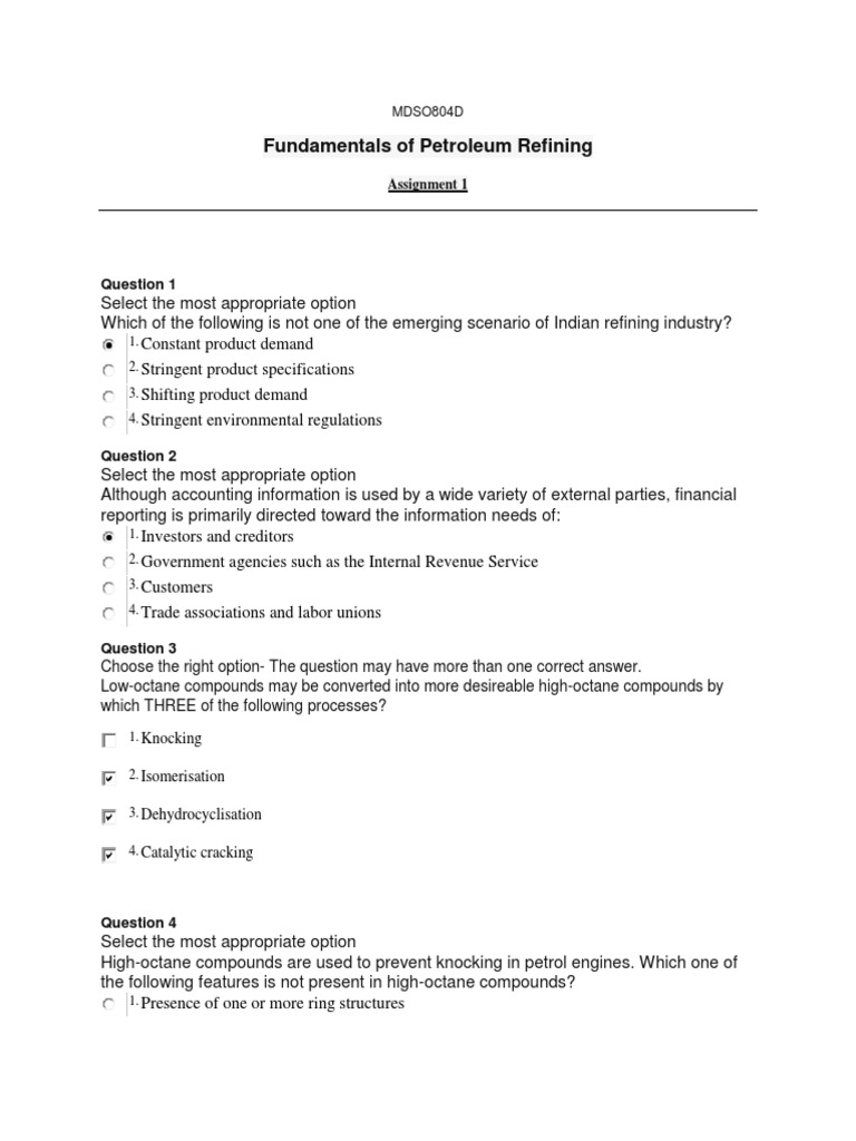 Fundamentals of Petroleum Refining - Assignment-01 | Oil Refinery ...