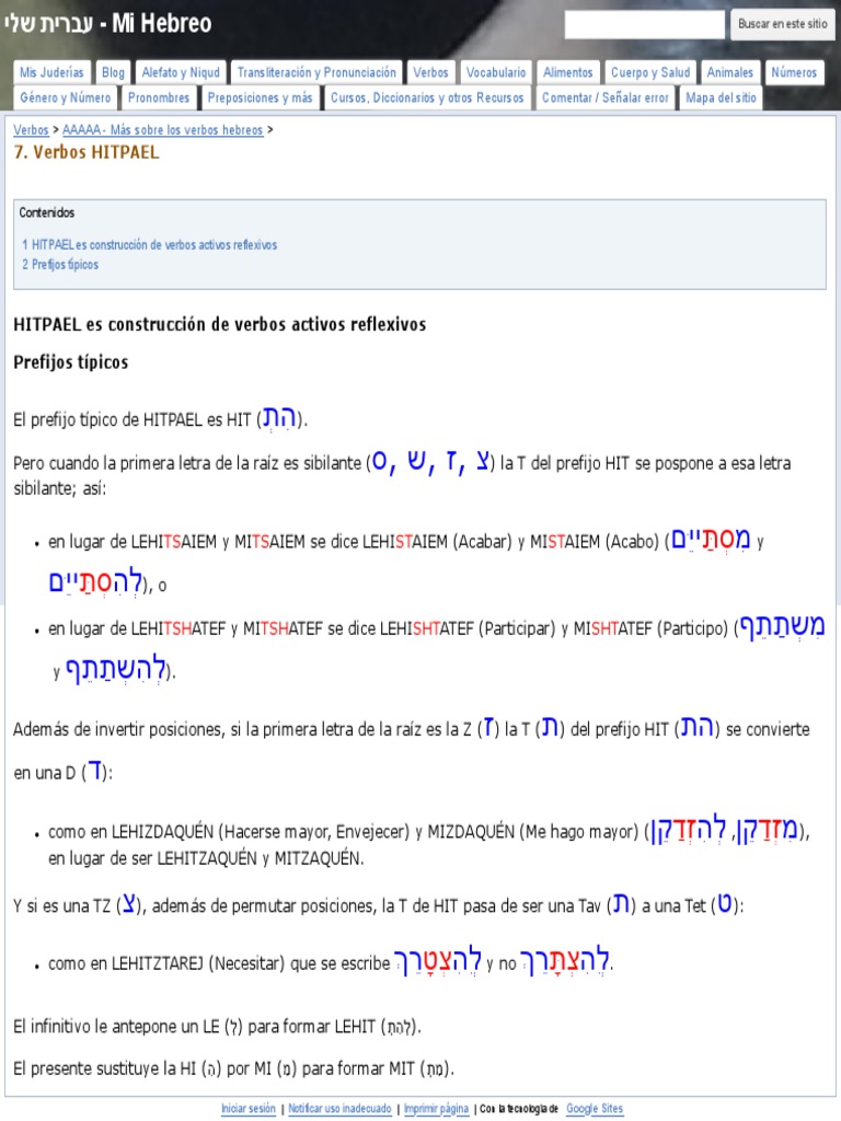 Verbos Hitpael en Hebreo | PDF | Tipología Lingüística | Onomástica