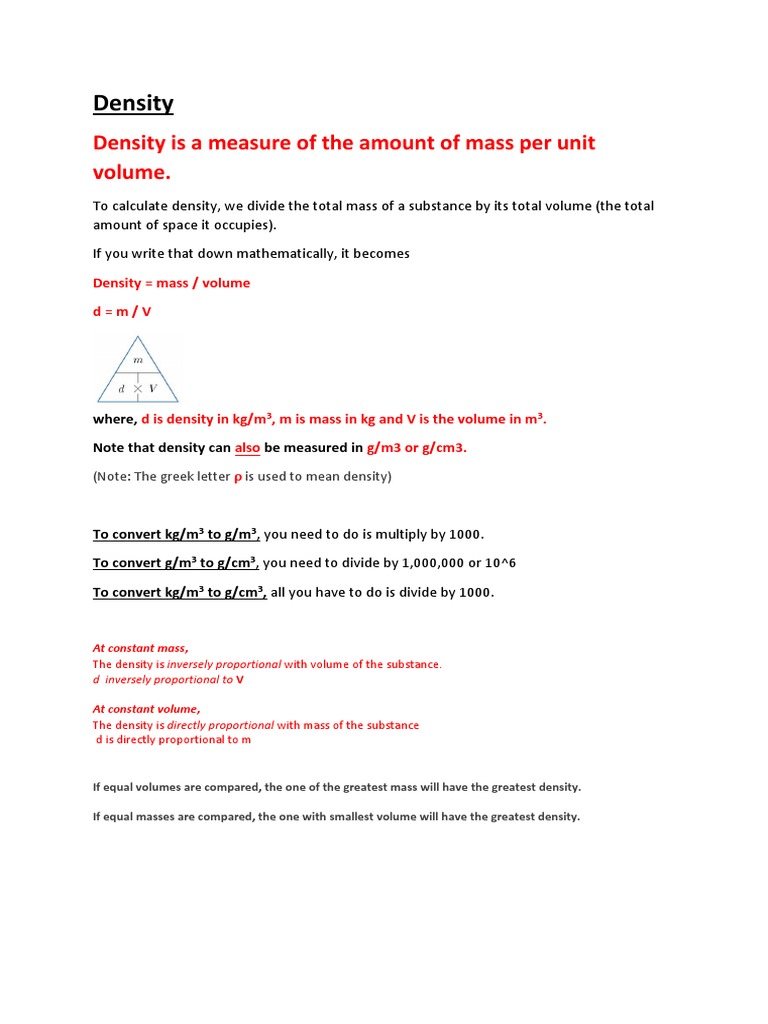 SV Notes Density Pressure | PDF | Density | Volume