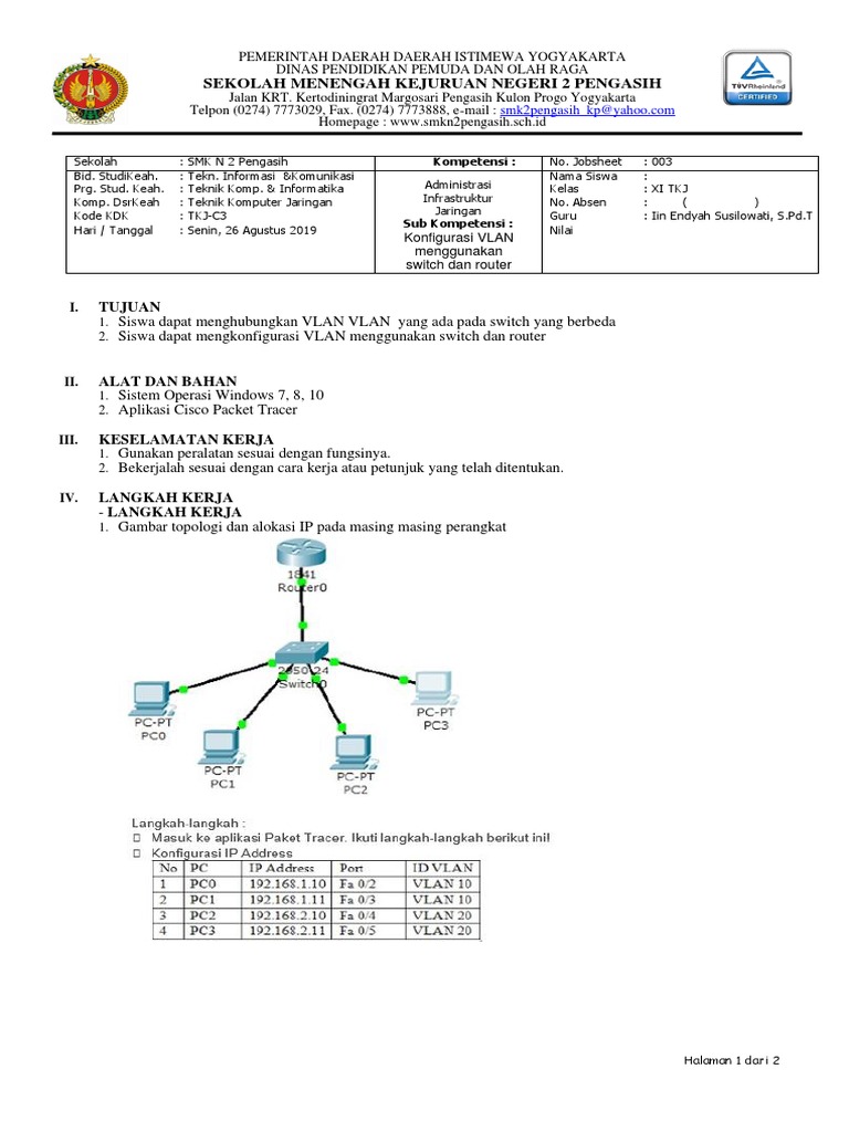 Jobsheet 2-Konfigurasi VLAN Menggunakan Switch Dan Router | PDF