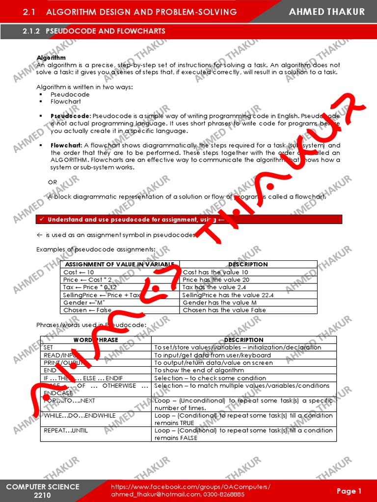2.1.2 Pseudocode and Flowcharts | PDF | Algorithms | Computer Engineering