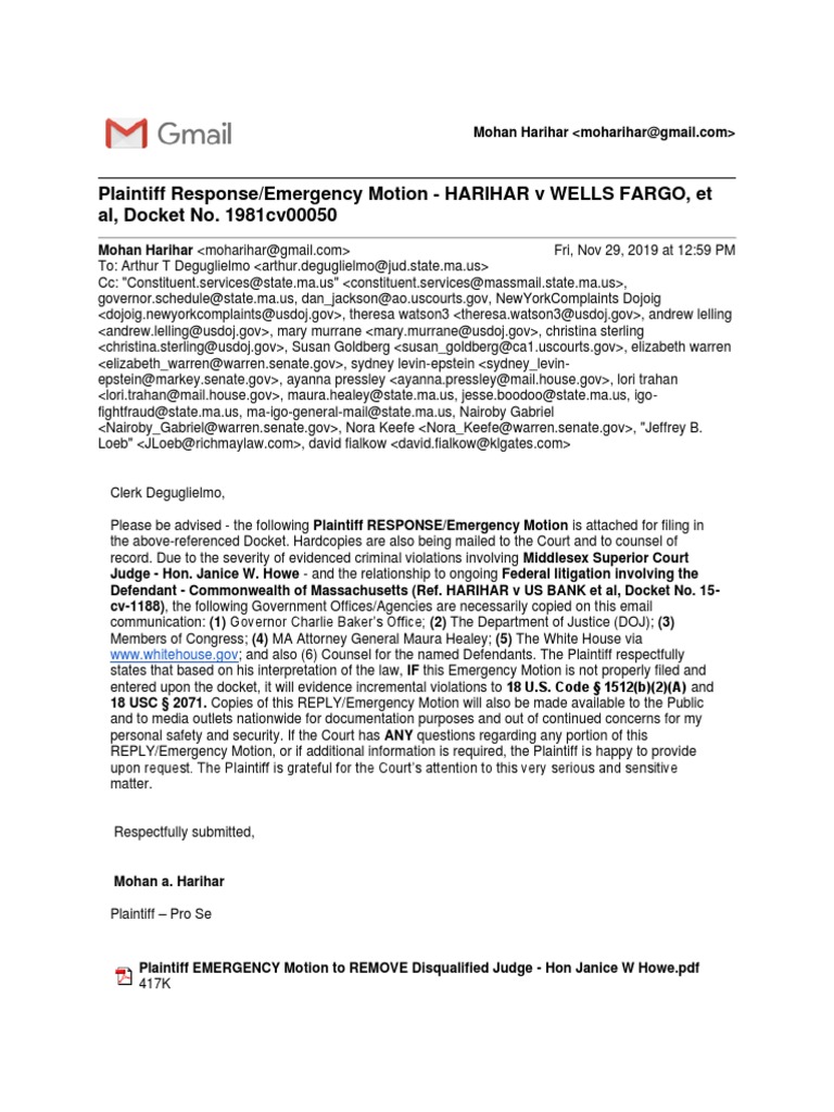 HARIHAR Files EMERGENCY Motion for the Removal of Disqualified MA ...