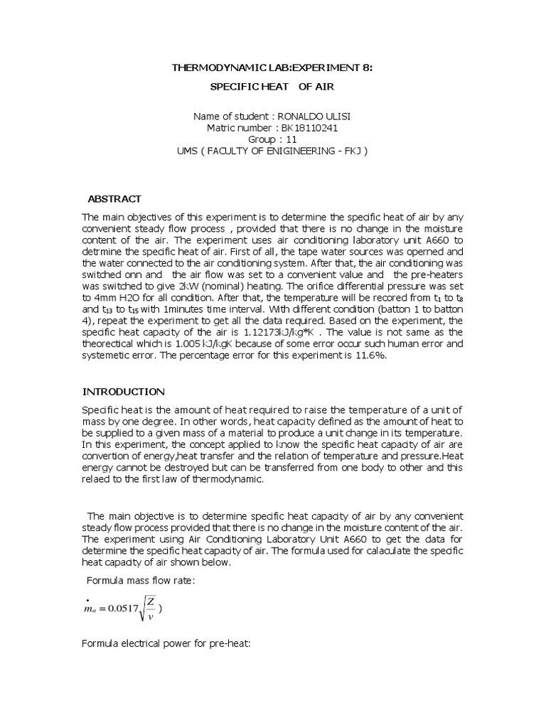 Thermodynamic Lab Experiment 8 | PDF | Heat | Heat Capacity