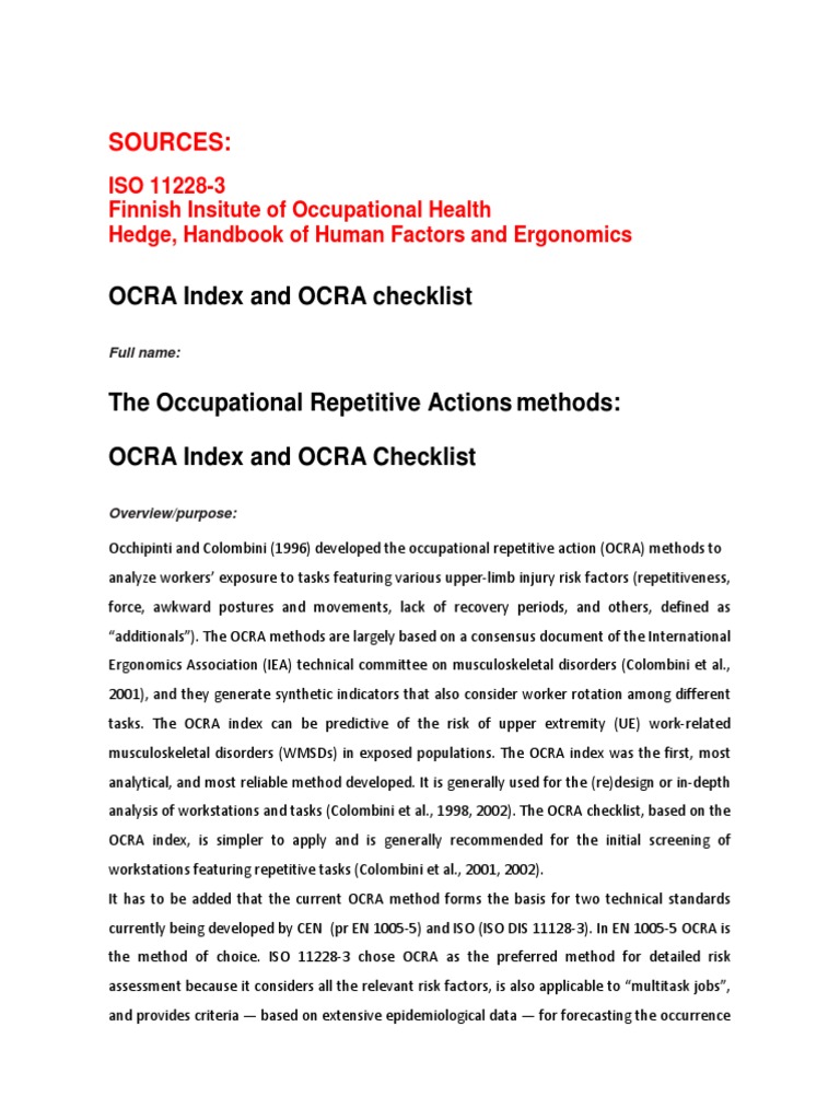 Ocra 1 | PDF | Risk | Human Factors And Ergonomics