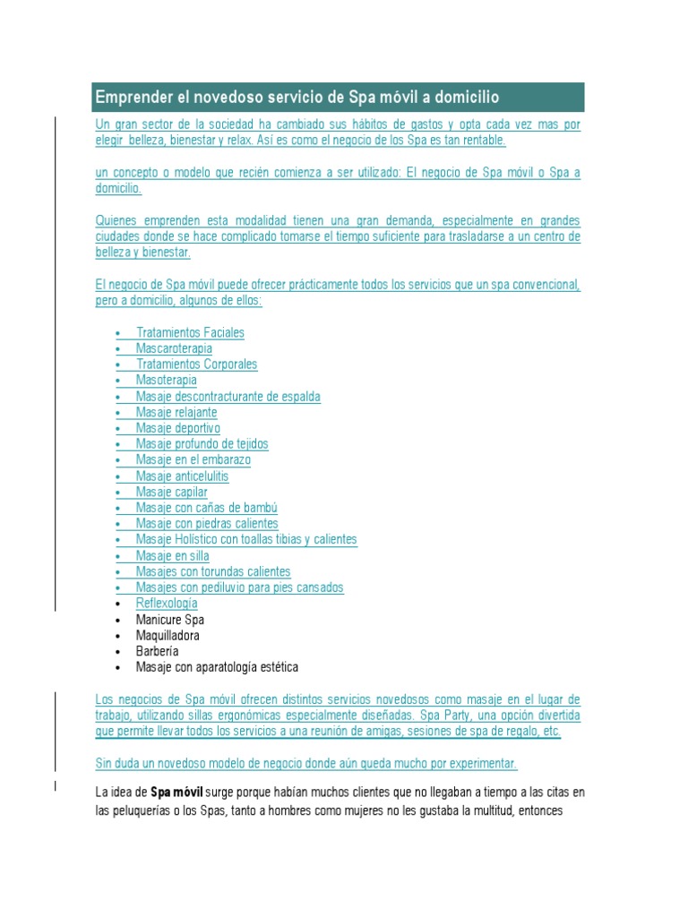 Spa Móvil: Bienestar a Domicilio | PDF | Masaje | Hotel