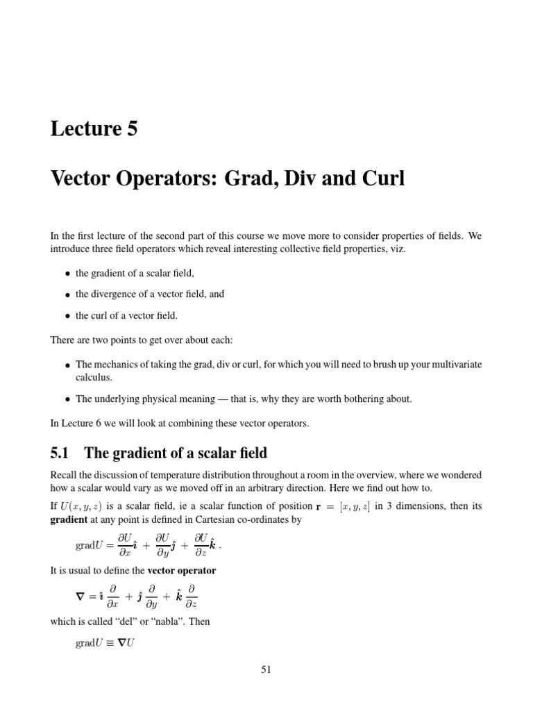 Gradient, Divergence and Curl PDF | PDF | Divergence | Euclidean Vector