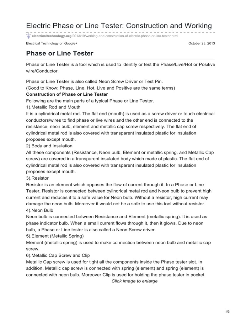 Electric Phase or Line Tester | PDF | Electrical Resistance And ...
