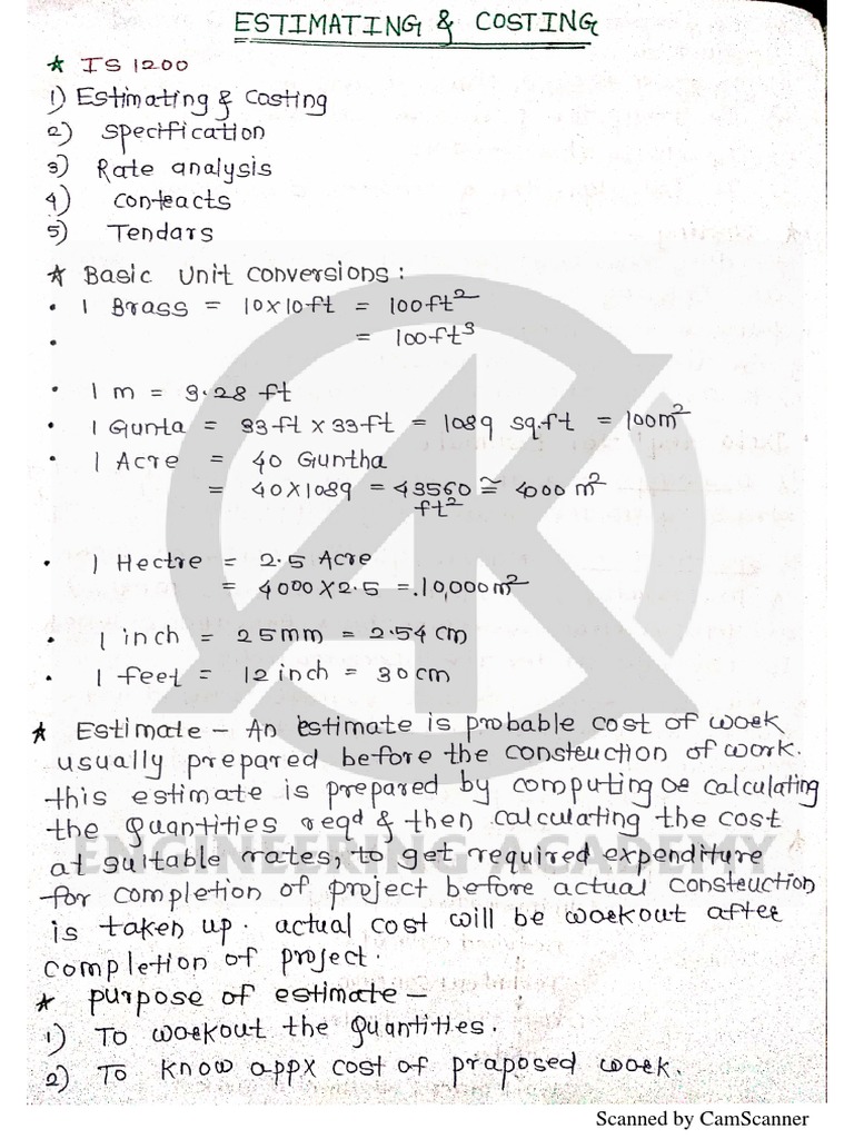 Estimation and Costing Notes PDF | PDF