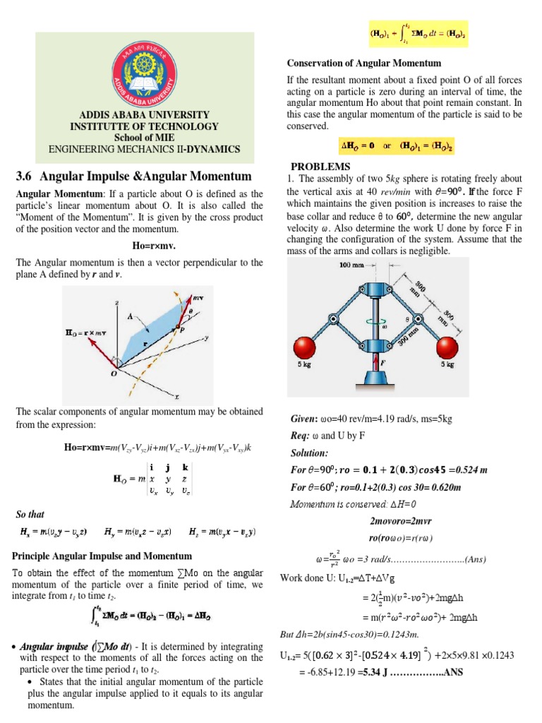 Dynamics Handout | PDF | Rotation Around A Fixed Axis | Angular Momentum