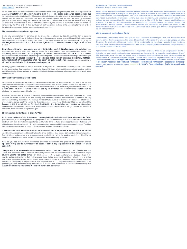 John Divito - A Importância Prática Da Expiação Limitada | PDF ...