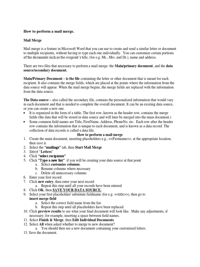 Mail Merge Guide for Word Users | PDF | Document | Computer File