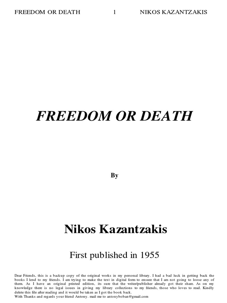 Nikos Kazantzakis - Freedom or Death | PDF | Crete