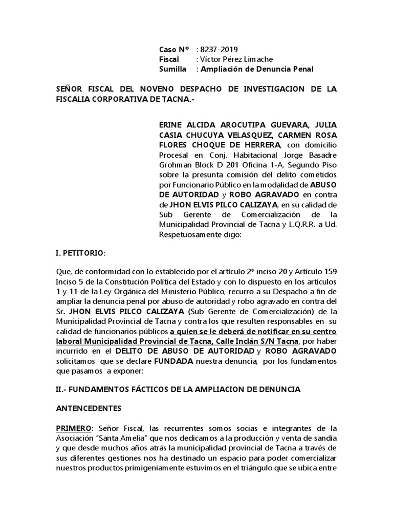 Ampliacion De Denuncia Robo Derecho Penal