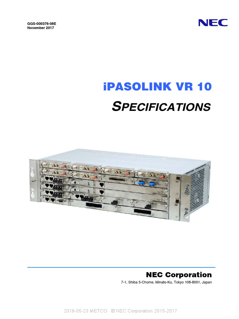 IPASOLINK VR10 Specifications | PDF | Telecommunications Infrastructure | Computer Standards