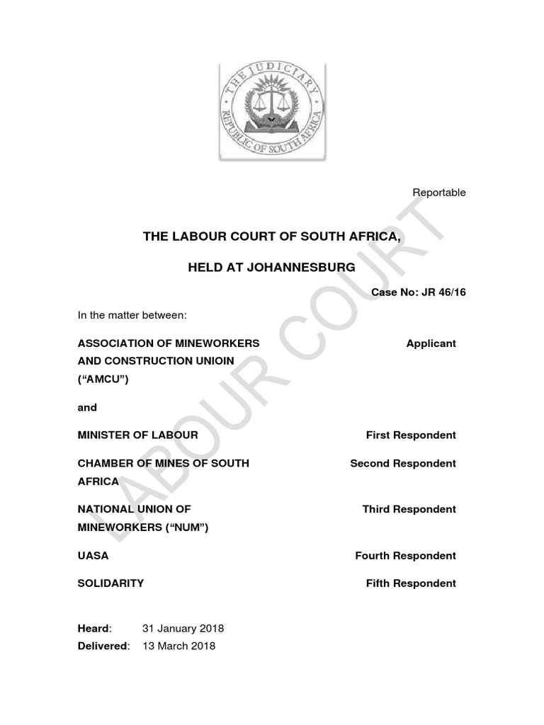The Labour Court of South Africa, Held at Johannesburg - Amcu | PDF ...