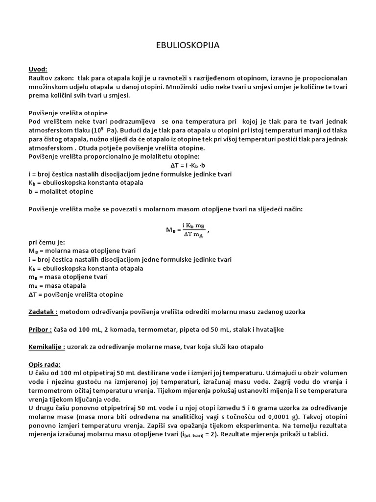 Vjezba 6. Ebulioskopija | PDF