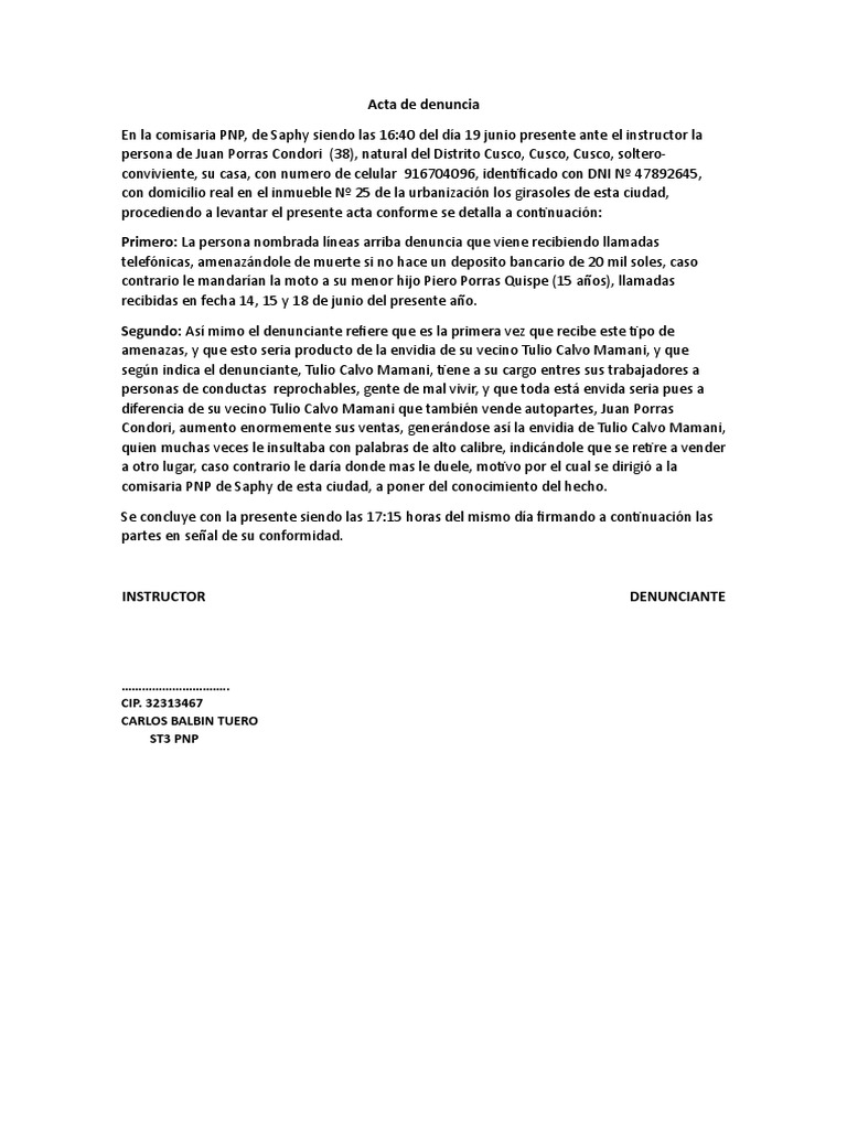 Acta de Denuncia Sica | PDF