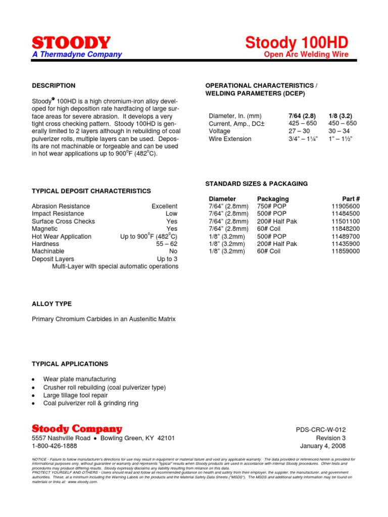 Stoody 100HD | PDF | Wear | Welding