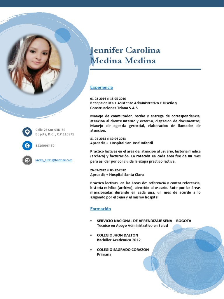 Hoja de Vida Jennifer Carolina Medina | PDF | Hospital | Educación avanzada