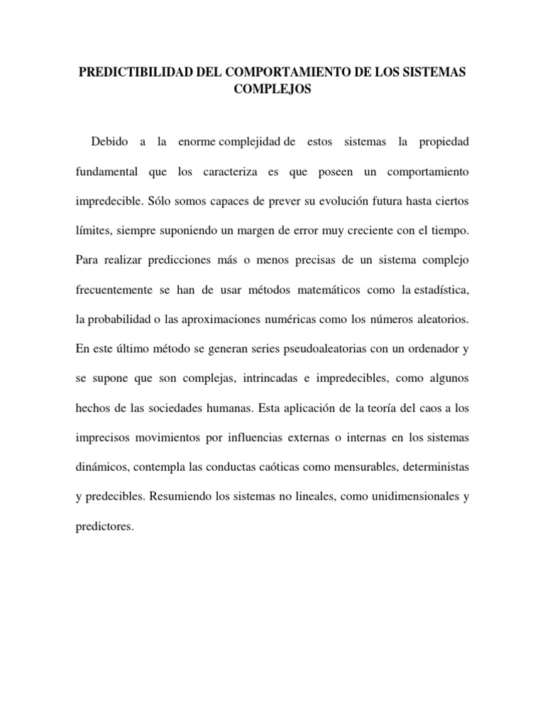 Predictibilidad Del Comportamiento de Los Sistemas Complejos | PDF