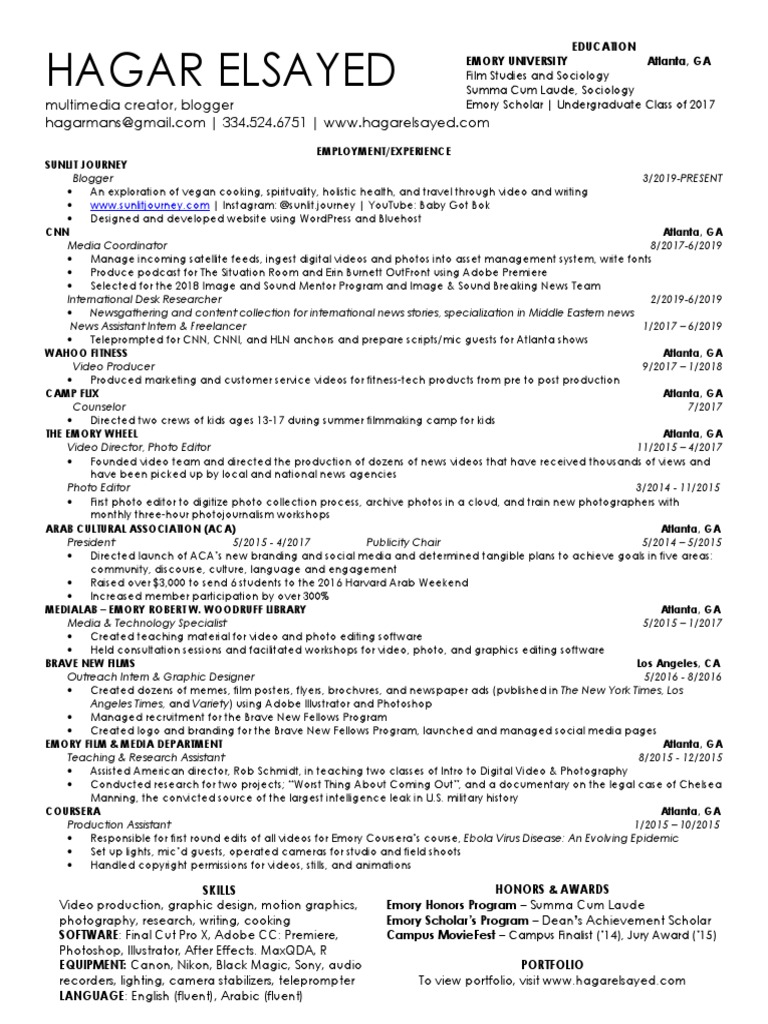 Hagar Elsayed Resume 12 19 | PDF | Adobe Photoshop | Filmmaking