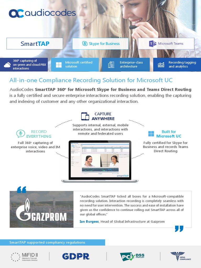 Audiocodes Smarttap 360 Compliance Recording Solution For Microsoft Skype For Business | PDF ...