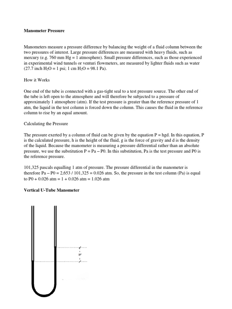 Manometer Pressure | PDF | Pressure Measurement | Pressure