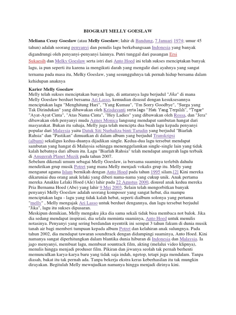 Biografi Melly Goeslaw | PDF | Seni & Disiplin Bahasa | Seni