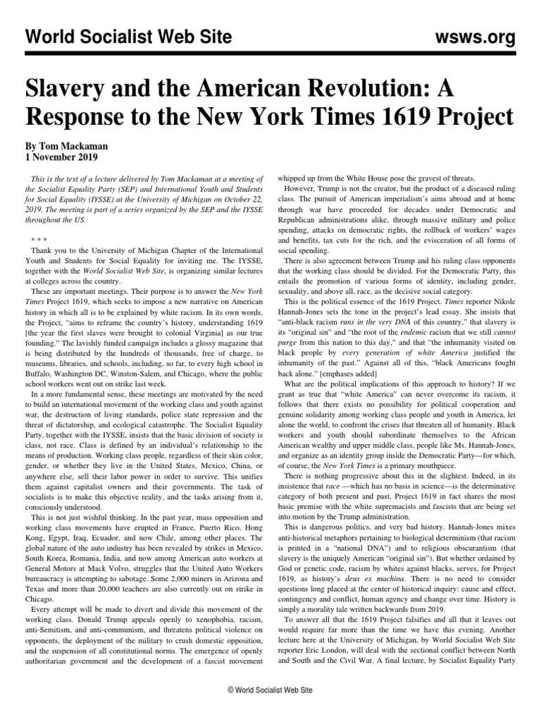 Slavery and The American Revolution: A Response To The New York Times ...