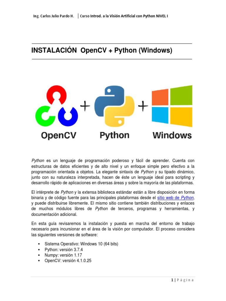 Instalacion Python + OpenCV Windows | PDF | Python (lenguaje de programación) | Microsoft Windows