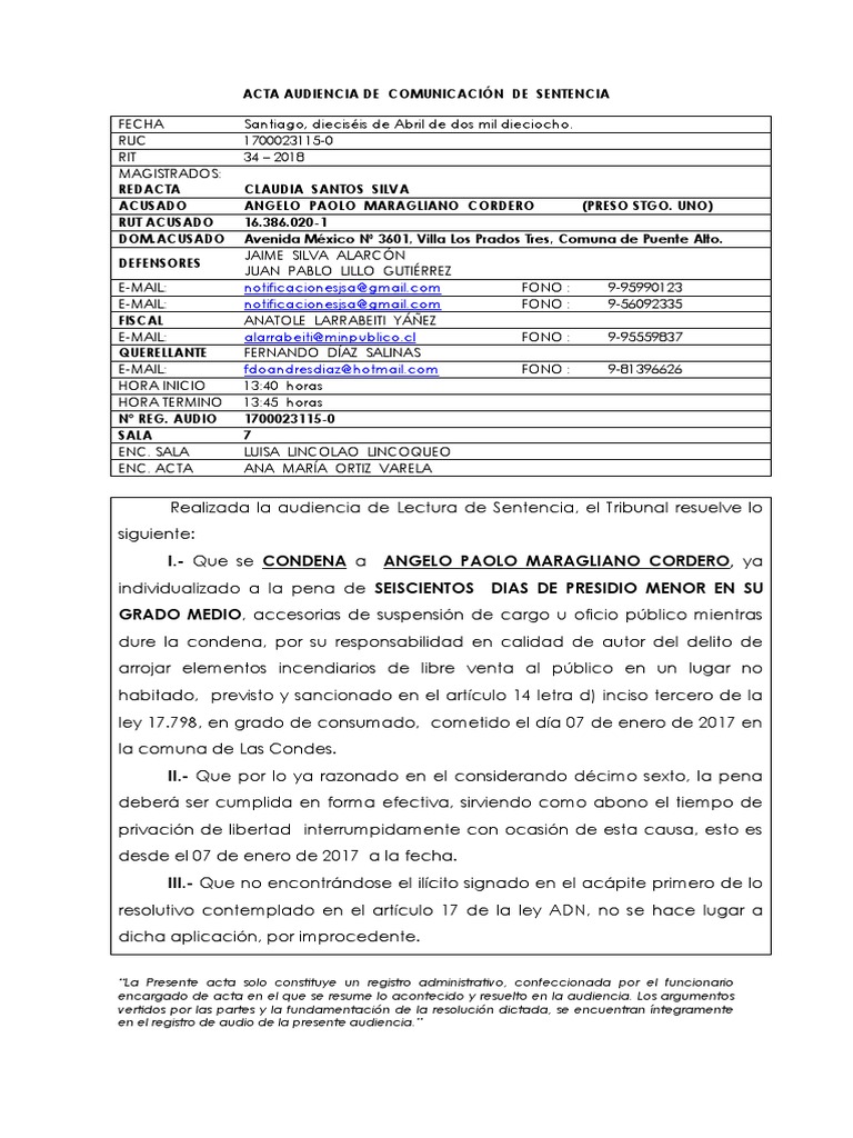 Sentencia contra Angelo Maragliano Cordero | PDF | Derecho penal | Justicia
