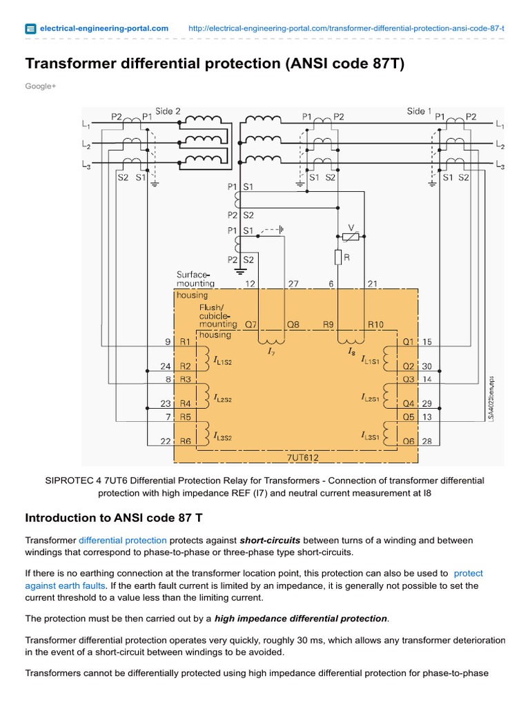 Transformer Differential Protection ANSI Code 87T | PDF | Phase (Waves ...