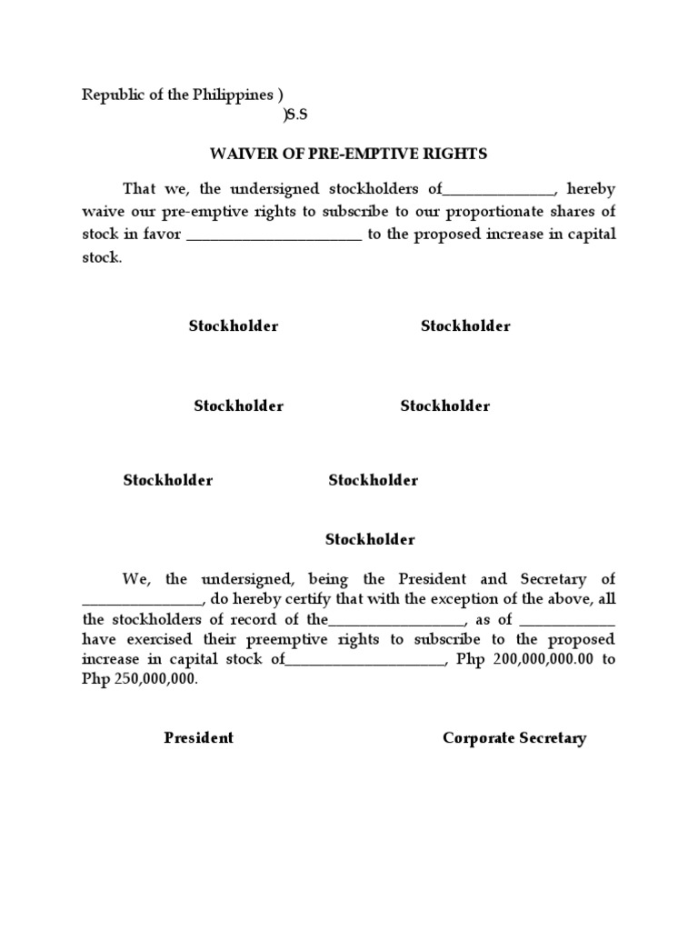 waiver preemptive right