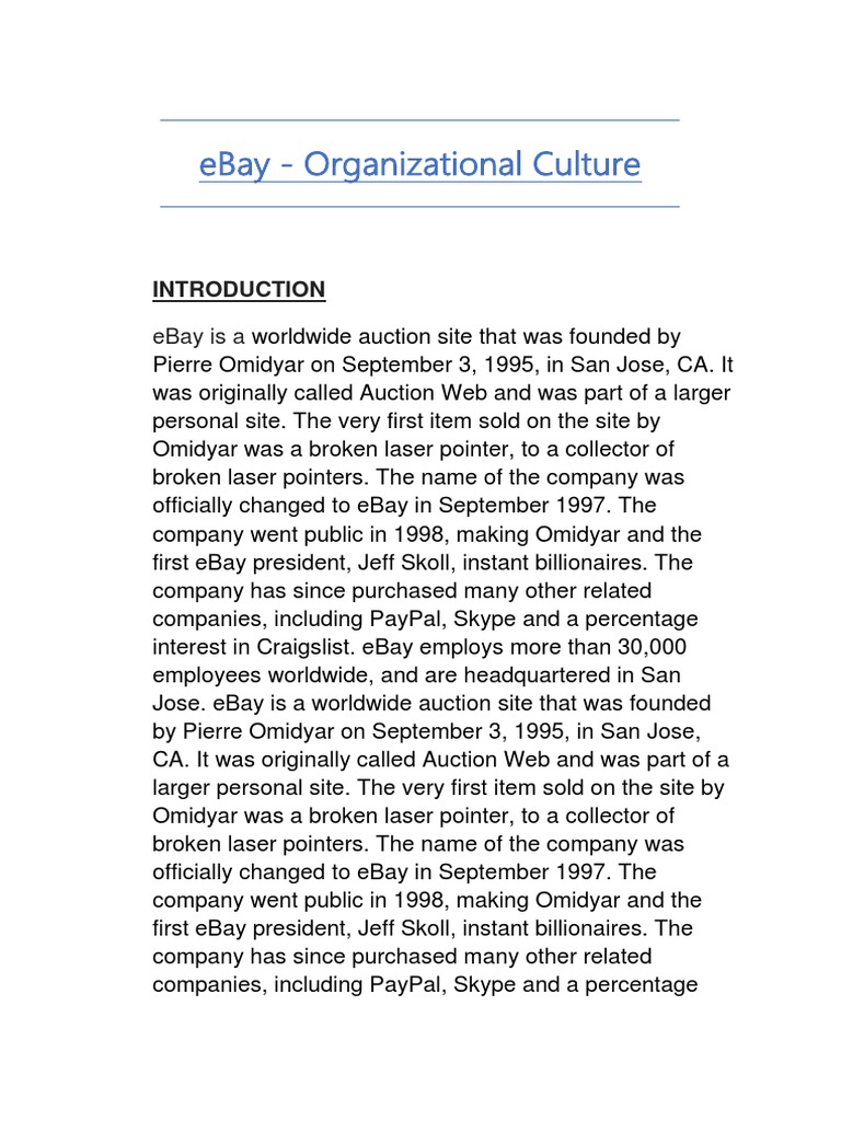 Ebay | PDF | E Bay | Organizational Culture