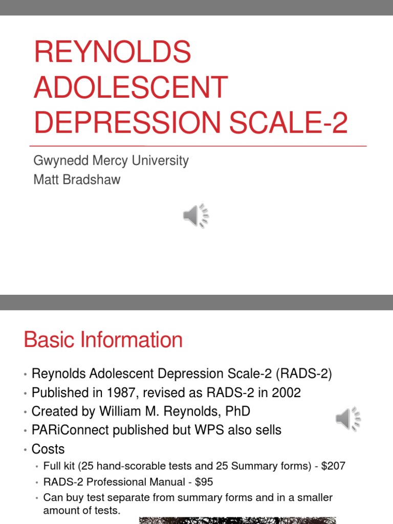 Reynolds Adolescent Depression Scale-2 | PDF | Major Depressive ...