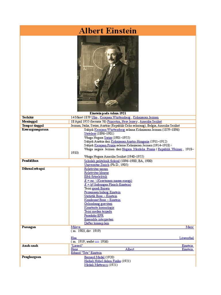 Biografi Singkat Albert Einstein | PDF