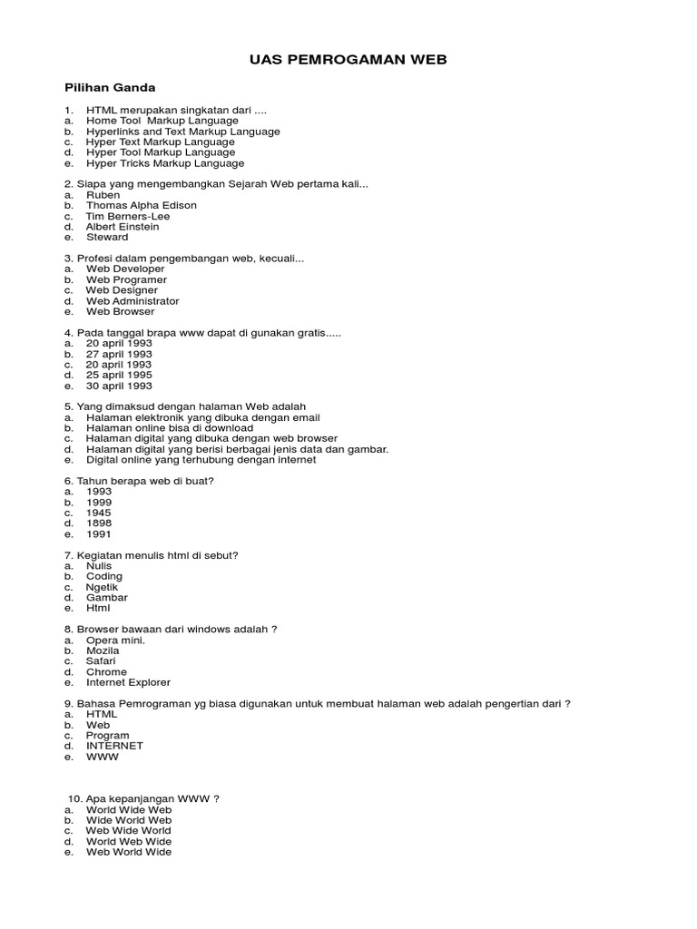 Soal UAS Pemrograman Web | PDF | Seni | Komputer