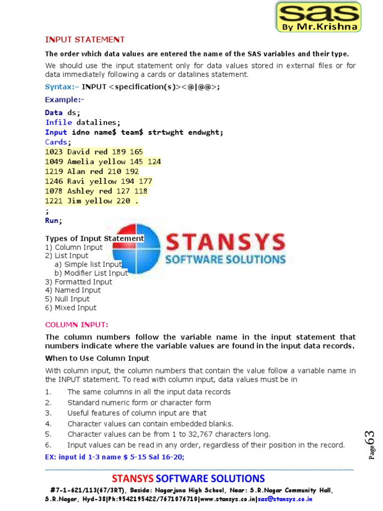 Sas Input Download Free Pdf Sas Software Pointer Computer Programming 
