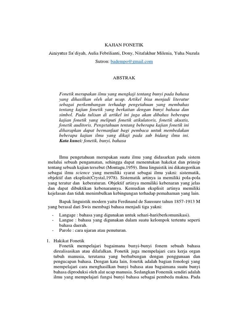 Kelompok 1 Kajian Fonetik | PDF | Ilmu Sosial | Seni & Disiplin Bahasa