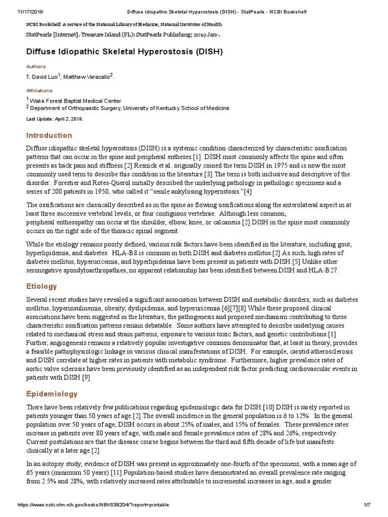 Diffuse Idiopathic Skeletal Hyperostosis (DISH) - StatPearls - NCBI ...