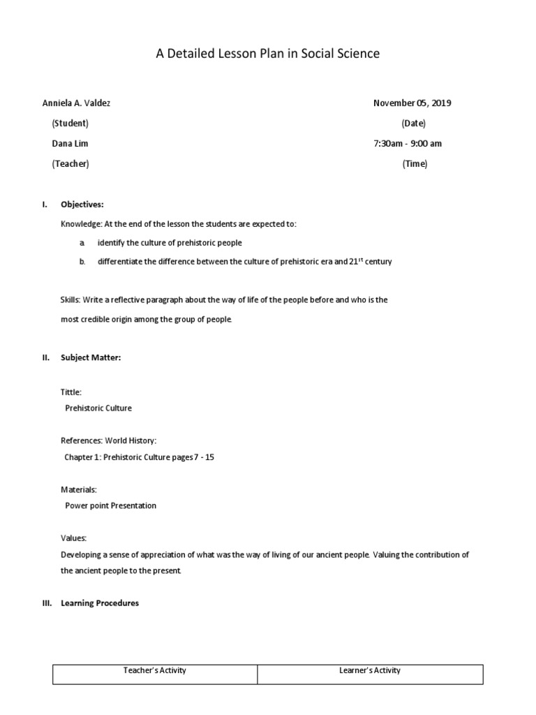 Lesson Plan Prehistoric Culture | PDF | Neolithic | Paleolithic