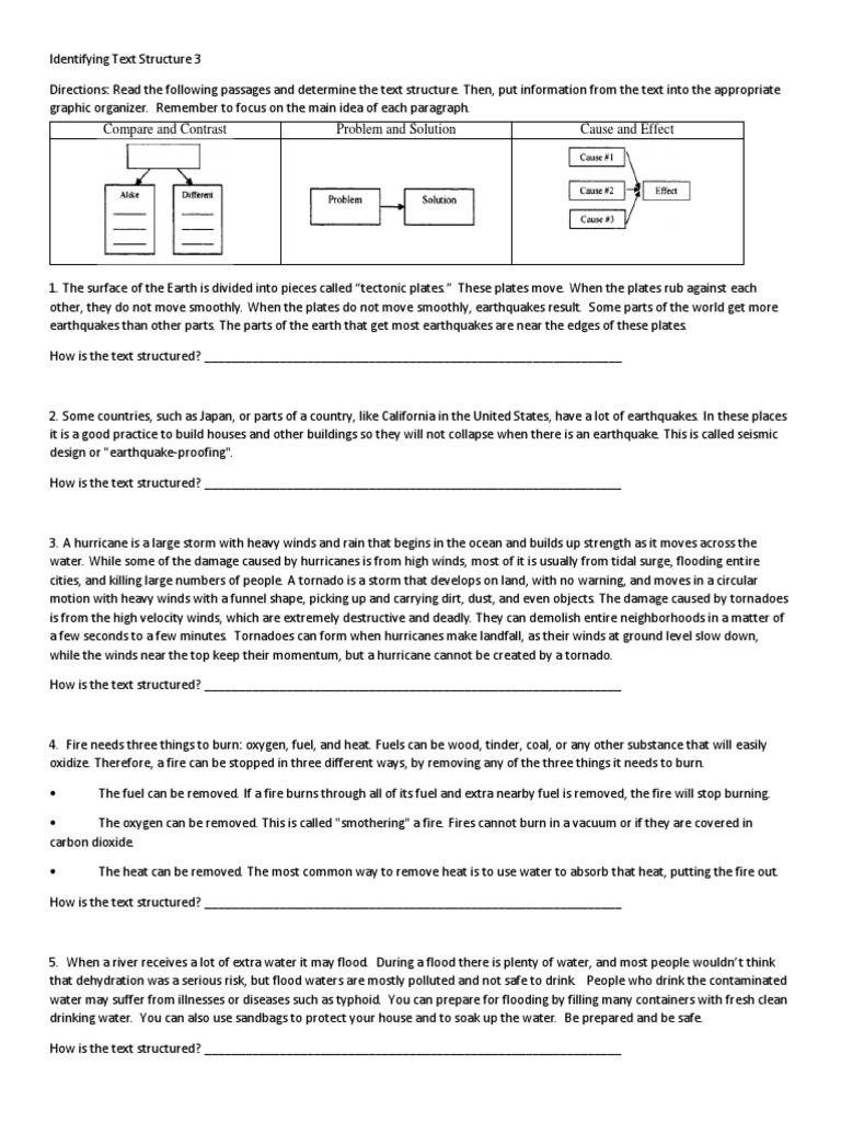 Text Structures Activity Sheets From e Reading | PDF | Earthquakes ...
