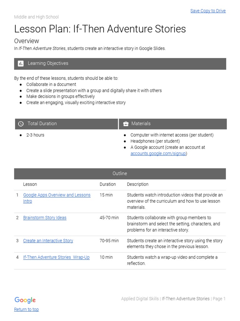 If-Then Adventure Stories Lesson Plan | PDF | Brainstorming | Curriculum