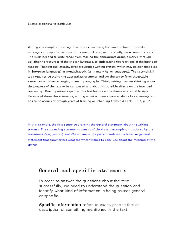 Example General and Specific | Download Free PDF | Idea | Writers