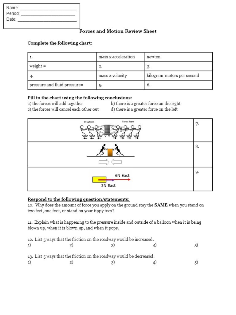 Force and Motion Review Worksheet | PDF | Force | Mass