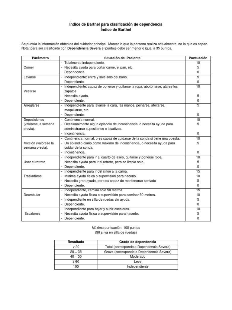 Clasificación de Dependencia Barthel | PDF | Salud y bienestar | Medicina