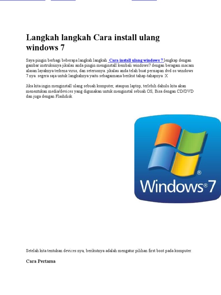 Langkah Langkah Cara Install Ulang Windows | PDF