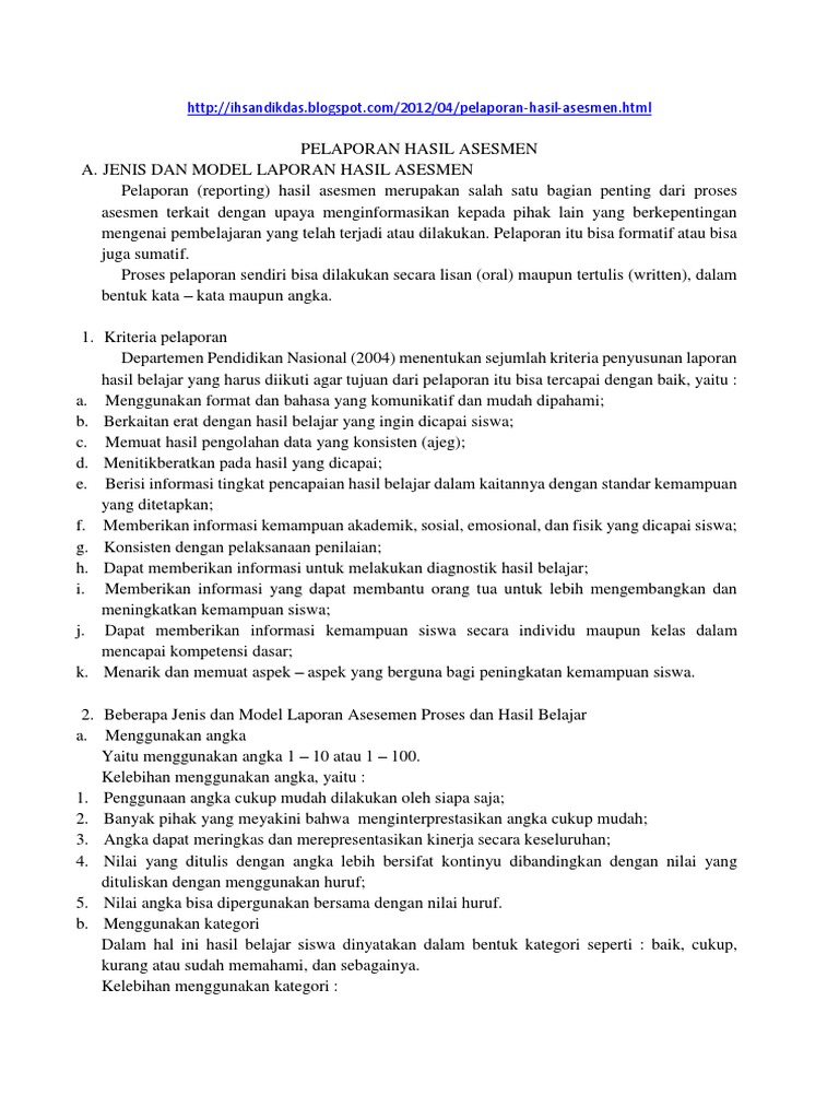 Pelaporan Hasis Asesmen | PDF