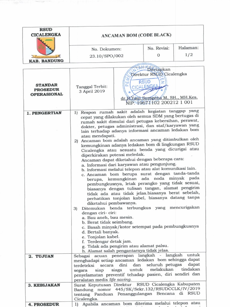 Spo Code Green, Code Black, Code Pink, Evakuasi Dokumen | PDF